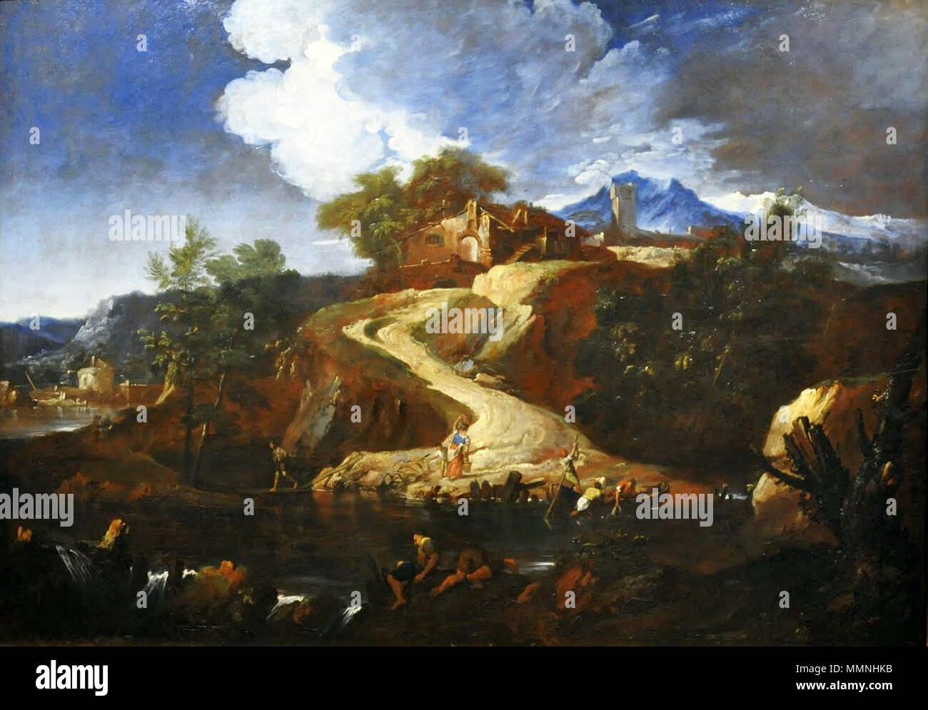 Landscape with a road.. 1700s. Ricci Landscape with a road Stock Photo ...