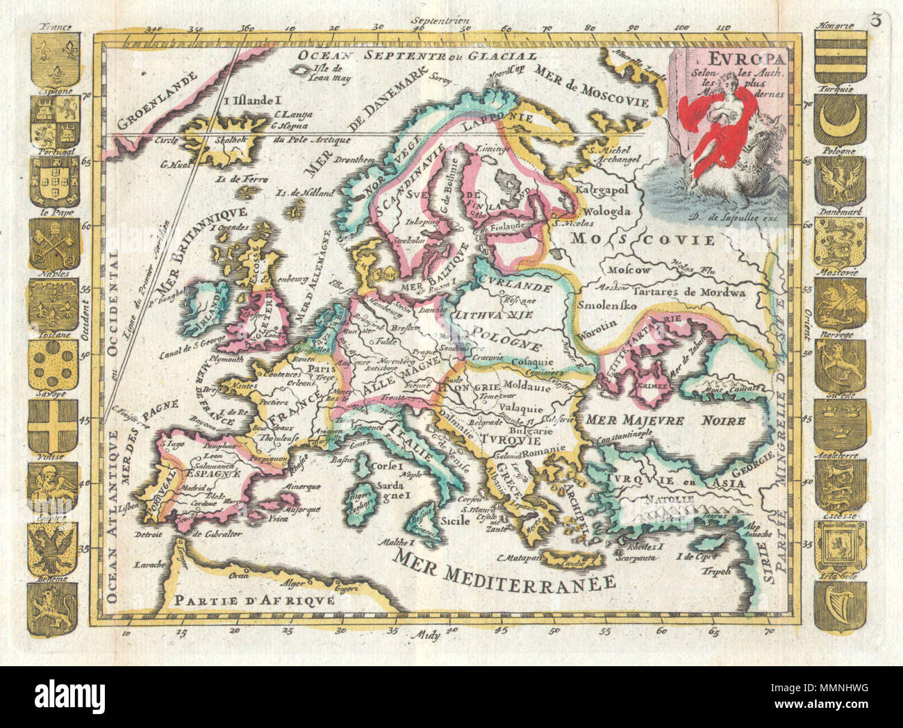 . English: A very scarce, c. 1706, example of a map of Europe first ...