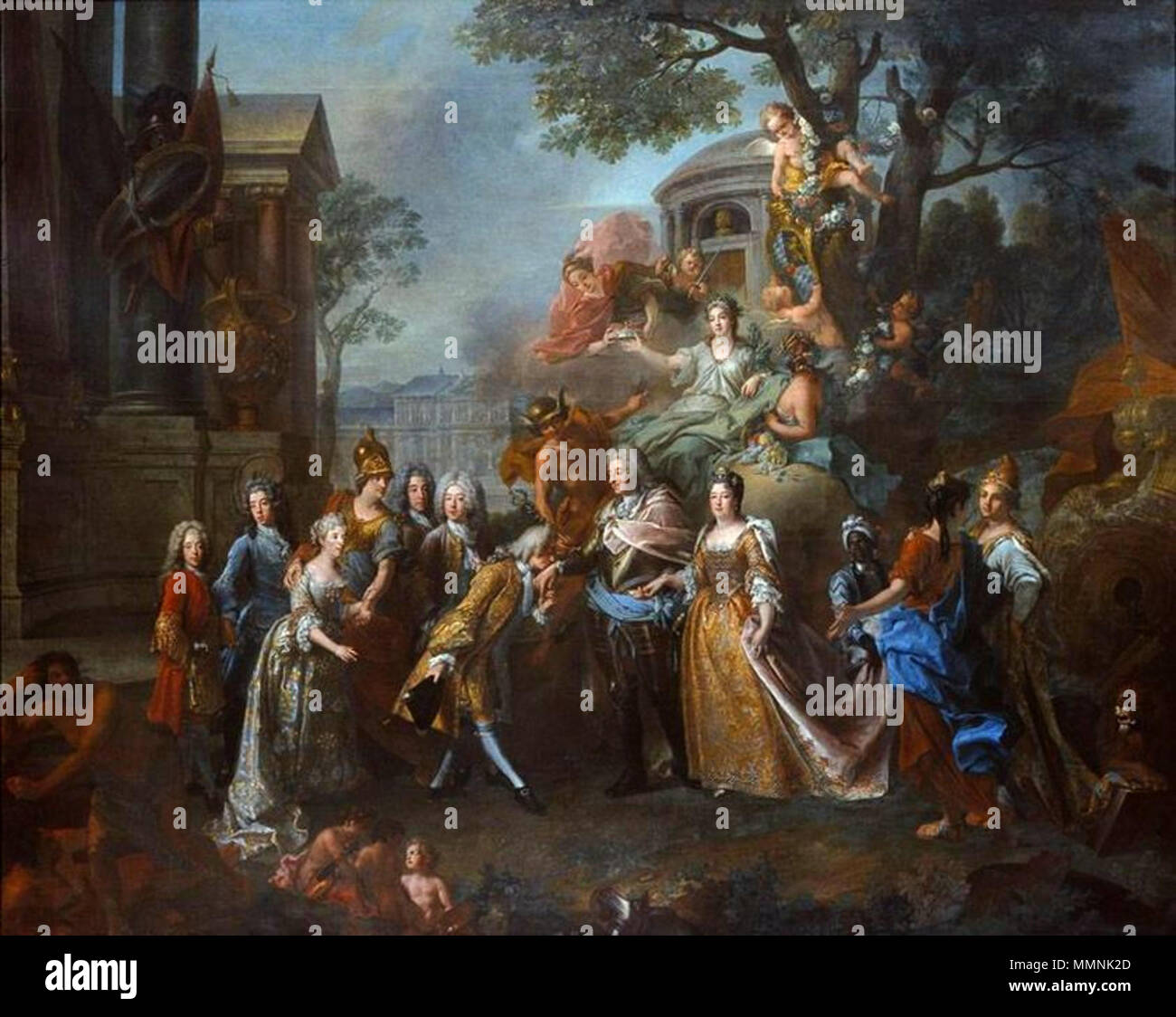 Allegory of Elector Max Emanuel being reunited with his family.. 1733 ...