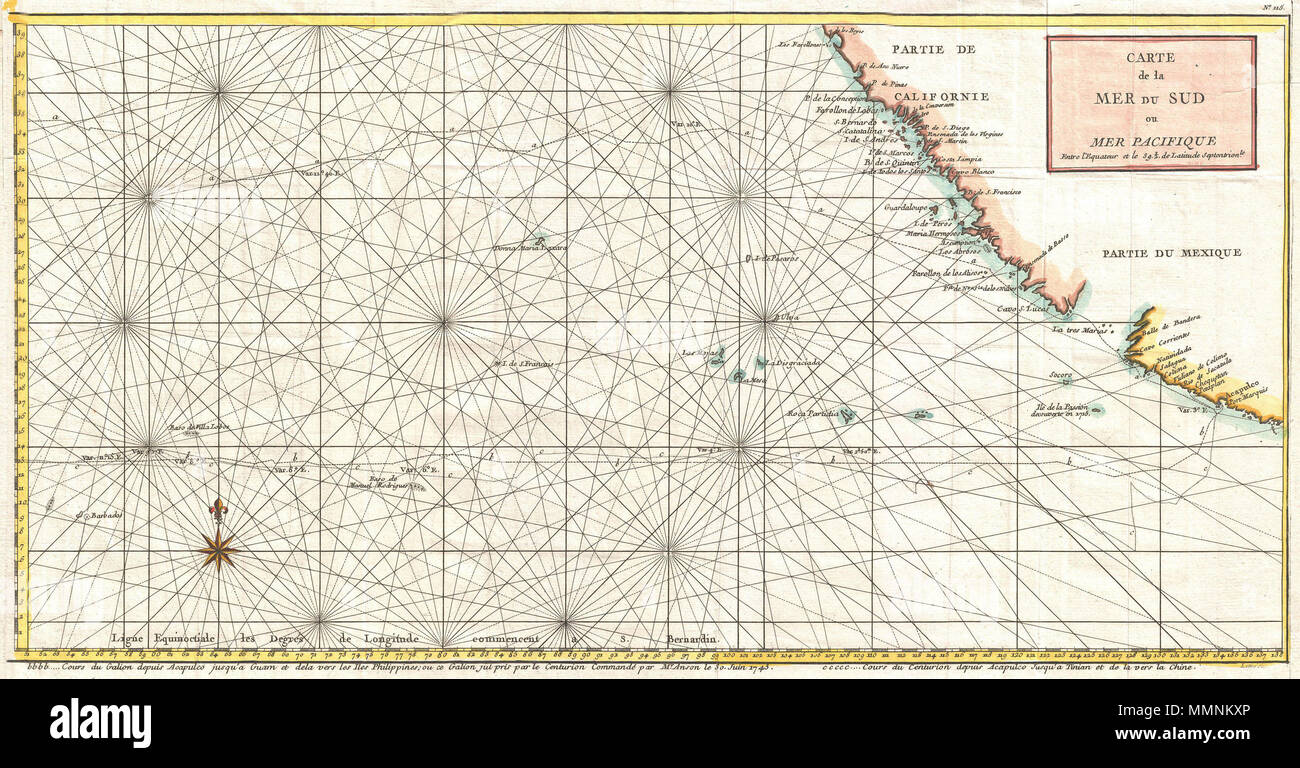 . English: This is a rare 1750 nautical chart of the Pacific Ocean by ...