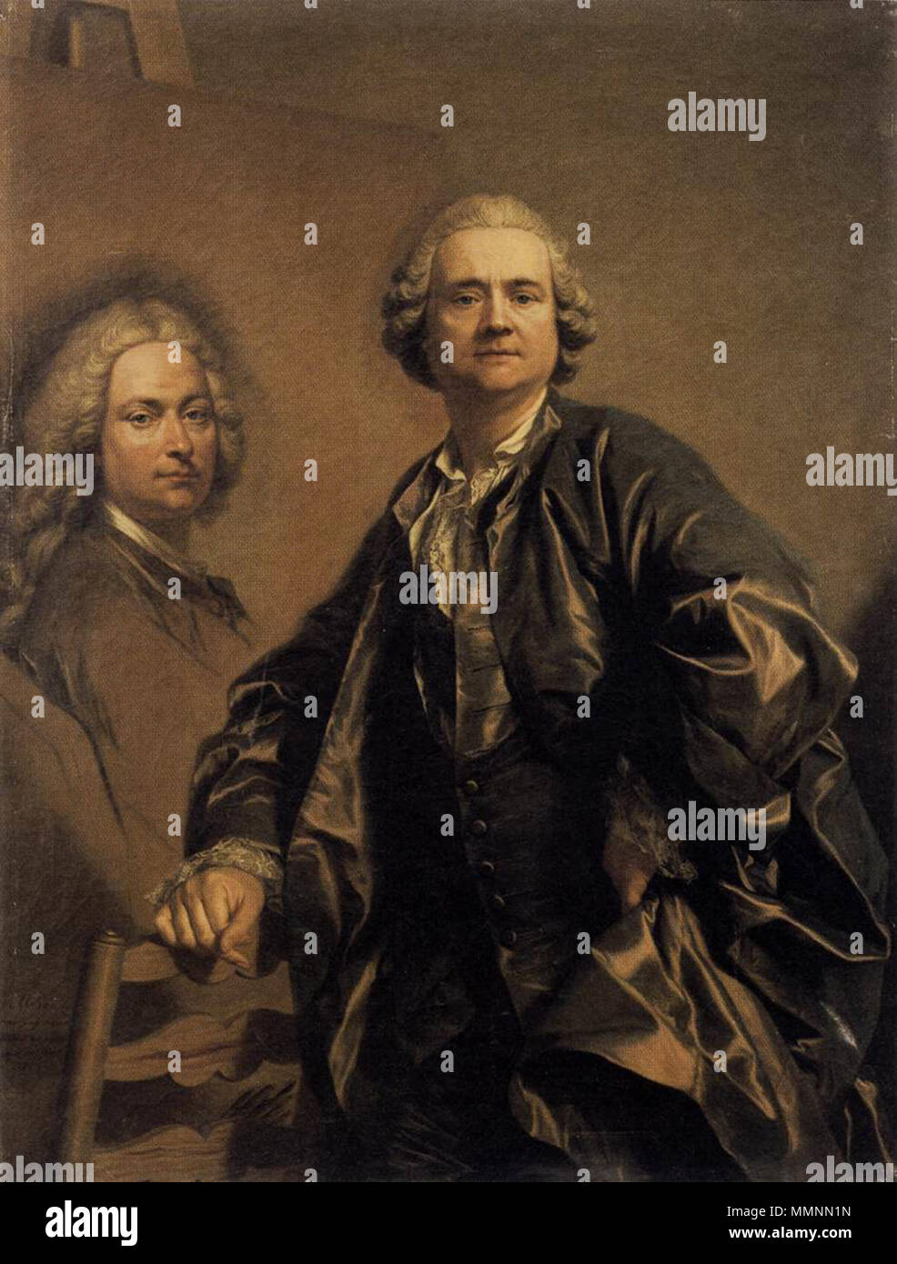 English: The Artist with a Portrait of his Father . 1762. Louis-Michel ...