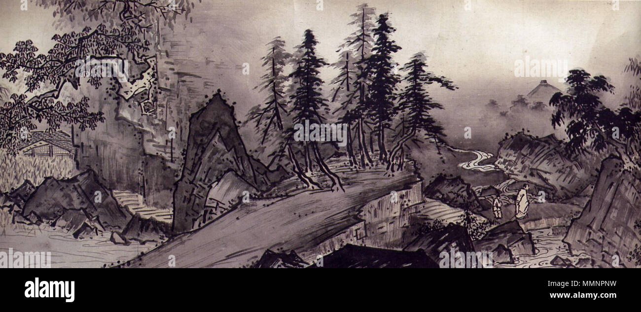 . English: Sesshu Toyo: Sansui chokan, detail, 1496. 40x1805 cm. Mori ...