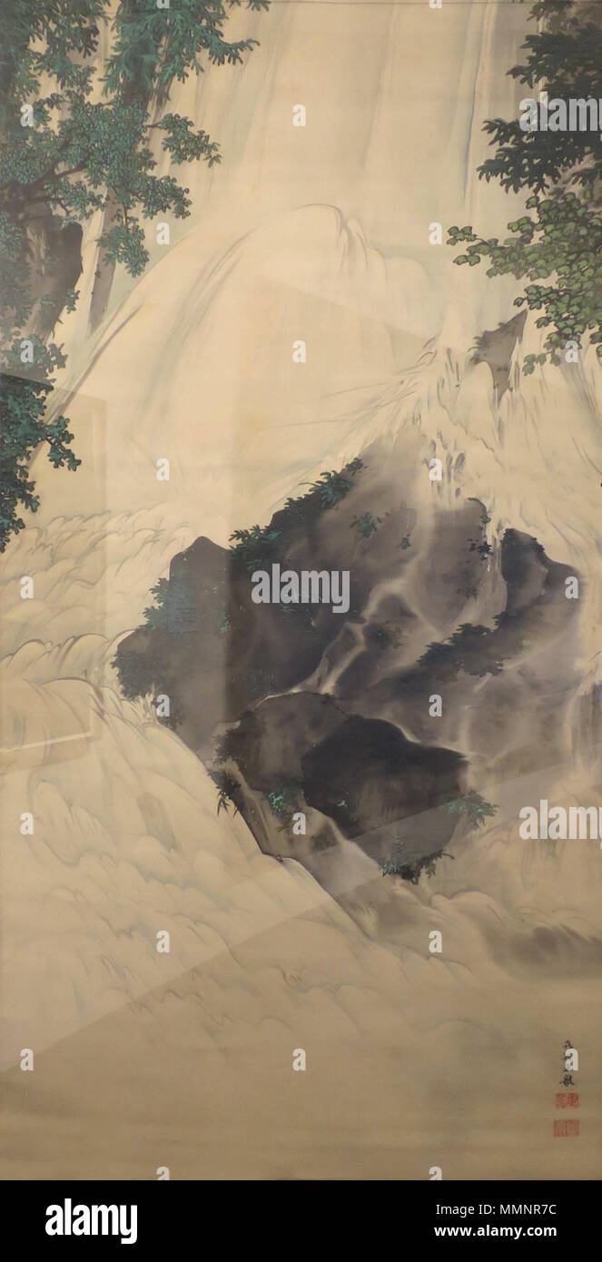 . English: Waterfall, hanging scroll by Mochizuki Gyokusen, 1910, ink ...