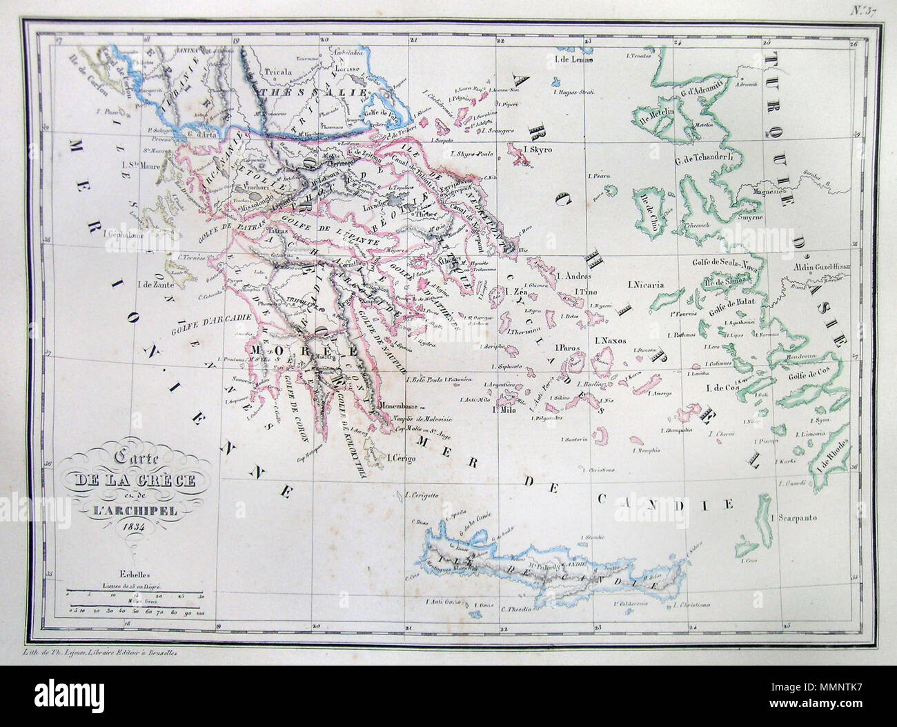 . English: This is a beautiful 1834 hand colored map of Greece ...