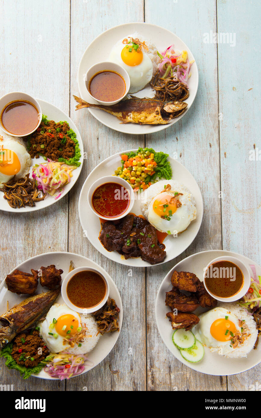 various malaysian rice and dishes Stock Photo - Alamy