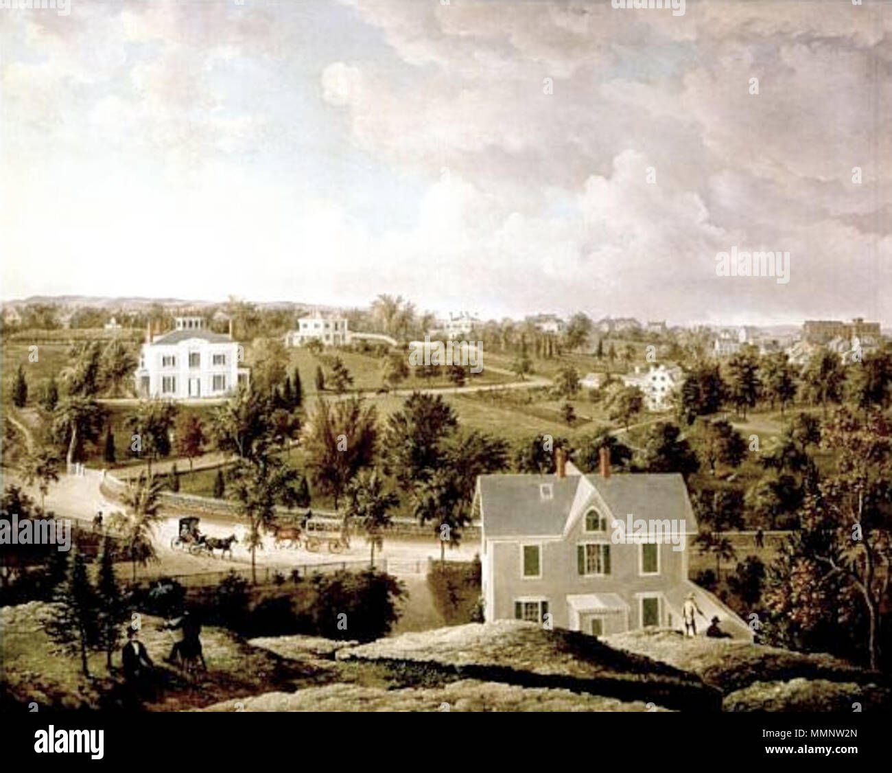 . English: View of Roxbury by John W.A. Scott 8 1854 View of Roxbury ...