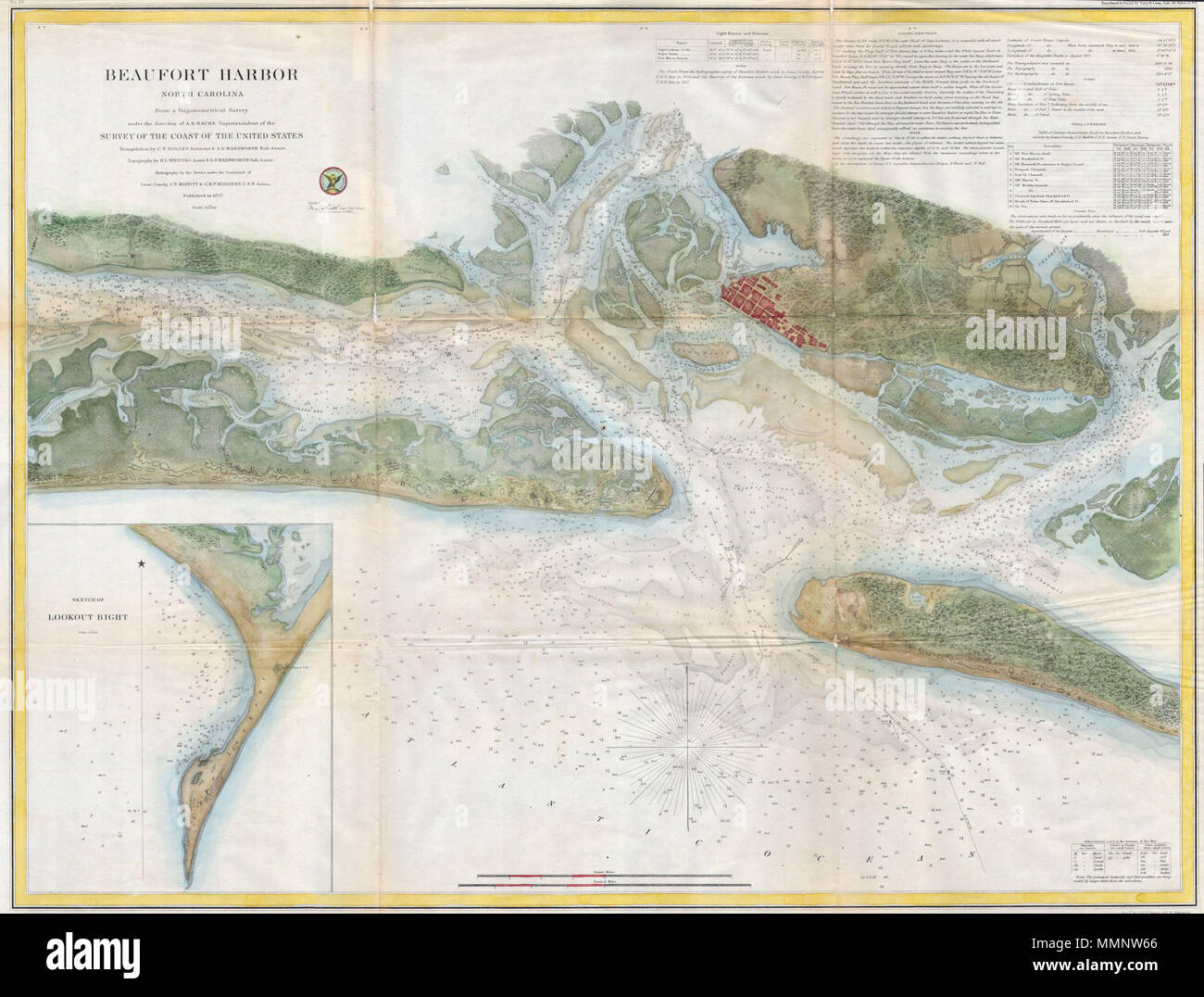 . English: This is a rare and unusual 1857 U.S.C.S. Map of Beaufort ...