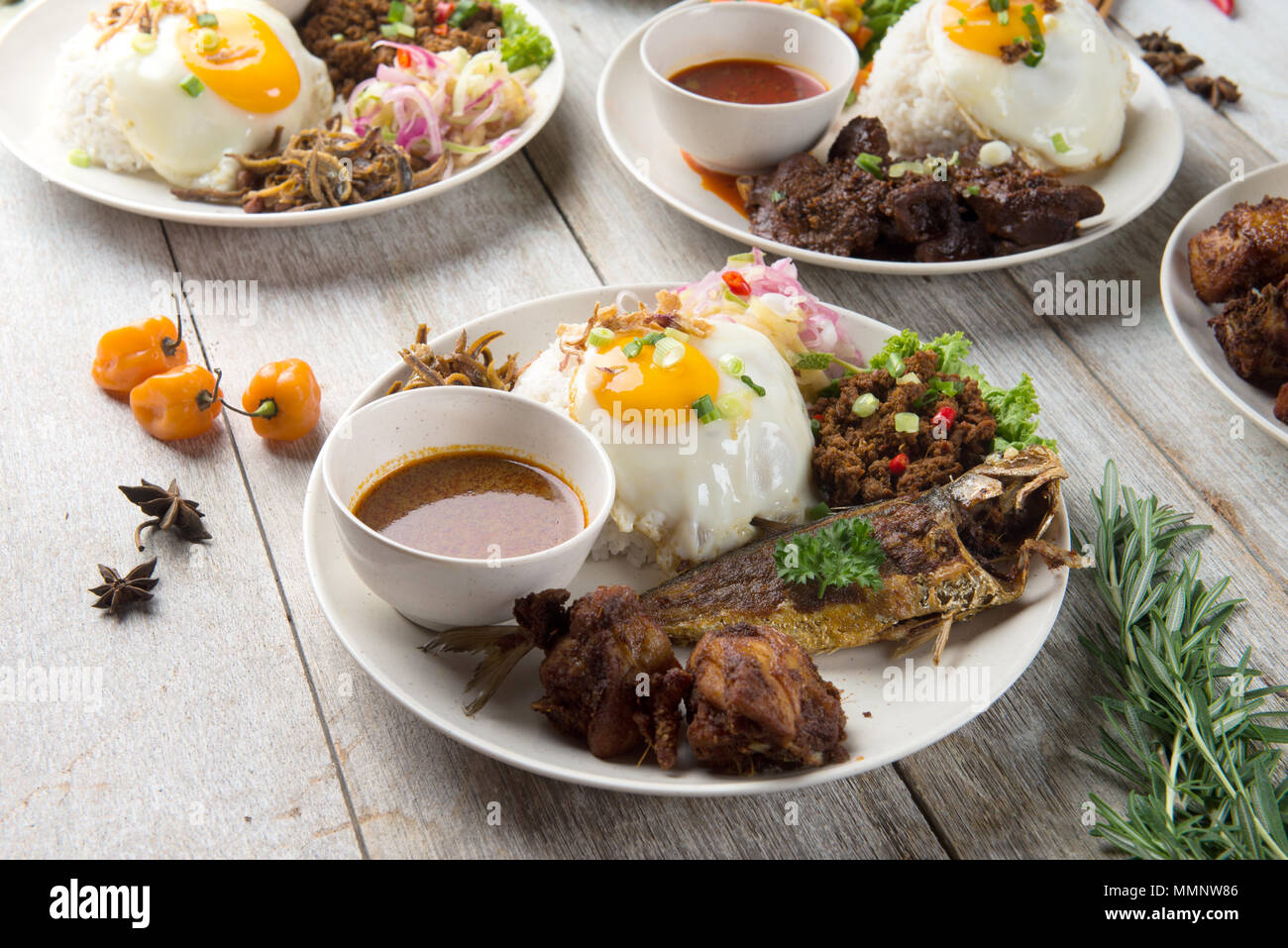 various malaysian rice and dishes Stock Photo - Alamy