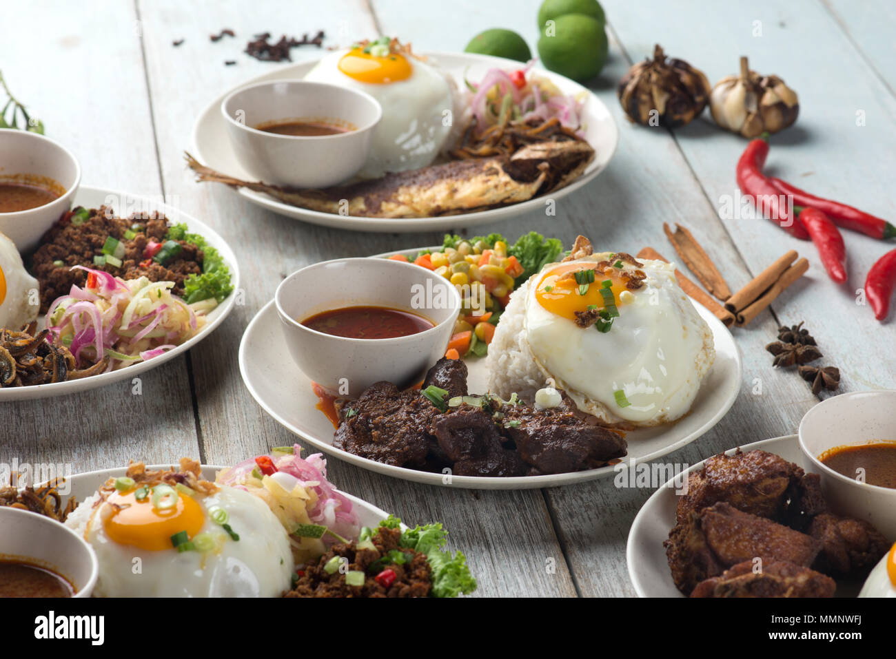 various malaysian rice and dishes Stock Photo - Alamy