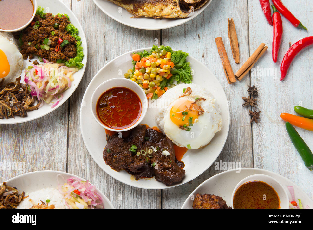 various malaysian rice and dishes Stock Photo - Alamy