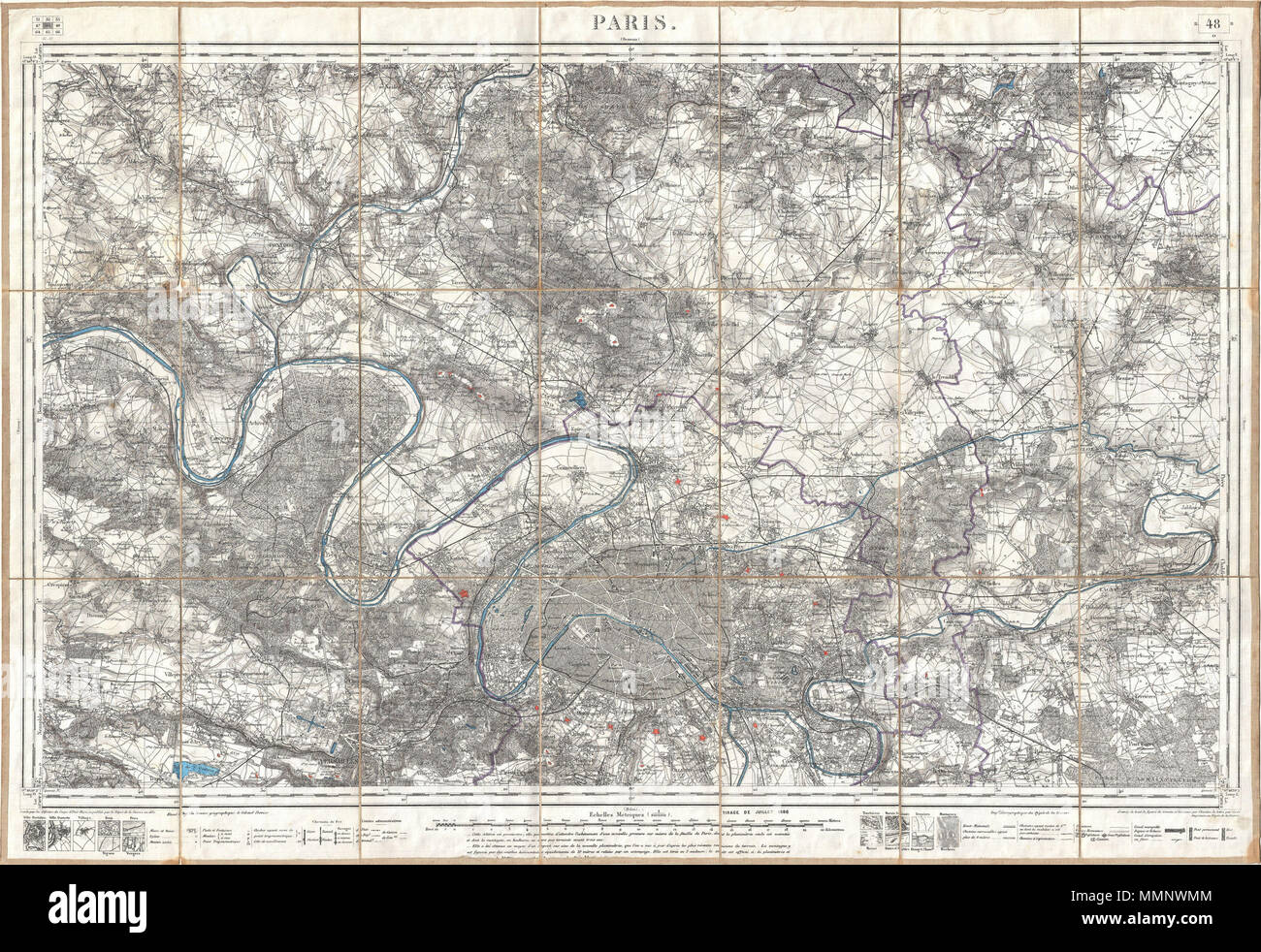 . English: An exceptionally attractive military plan of Paris dating to ...