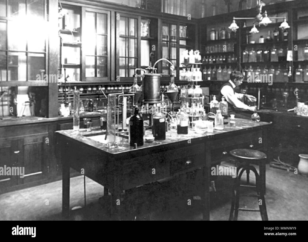 . A.H. Folsom. Otto Folin in biochemistry lab at McLean Hospital ...