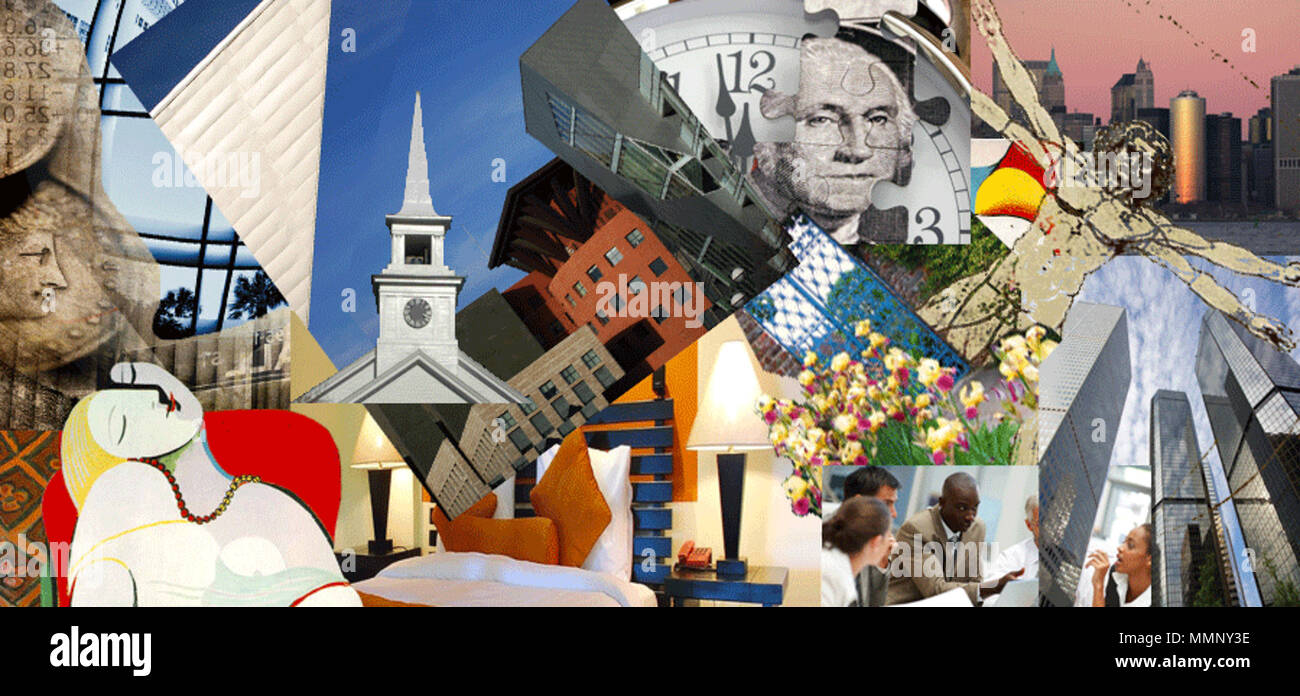 . English: Collage created from old artwork representing the multiple ...