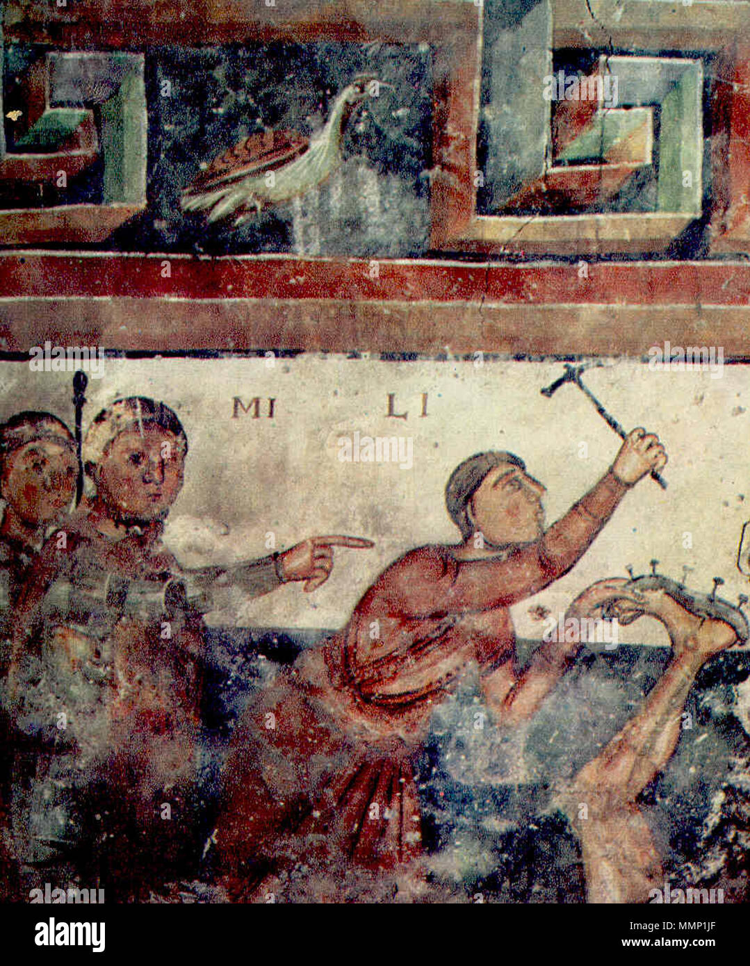 . Romanesque fresco depicting a martyrdom, from the entrance wall to ...