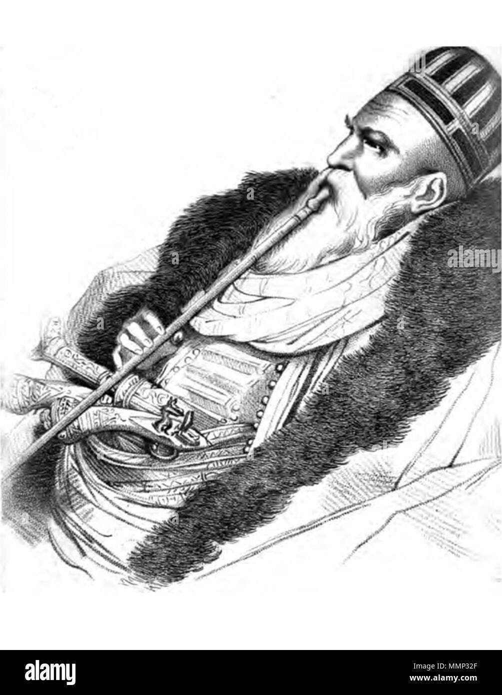 . English: Drawing of Ali Pacha on the frontispice of the book Français ...