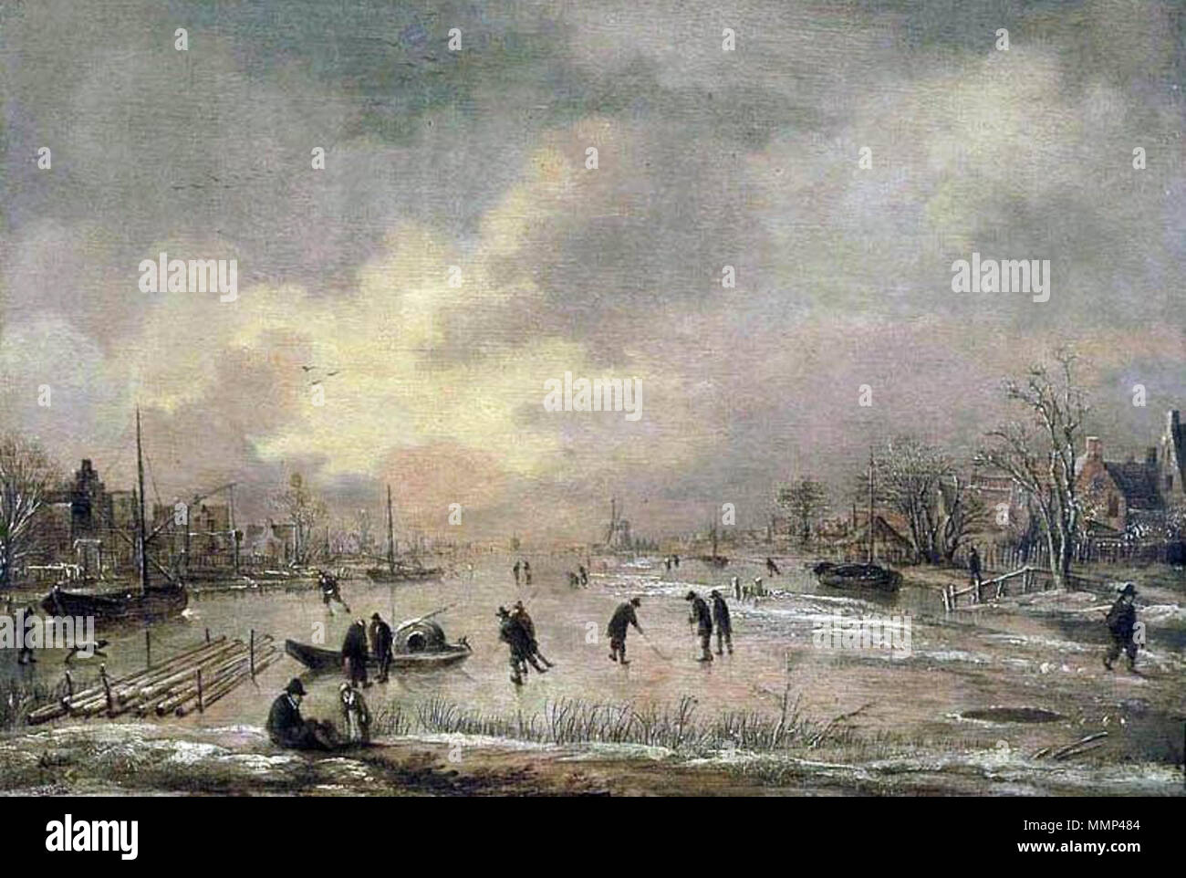 Winter landscape with houses. circa 1645-1650. Aert van der Neer ...