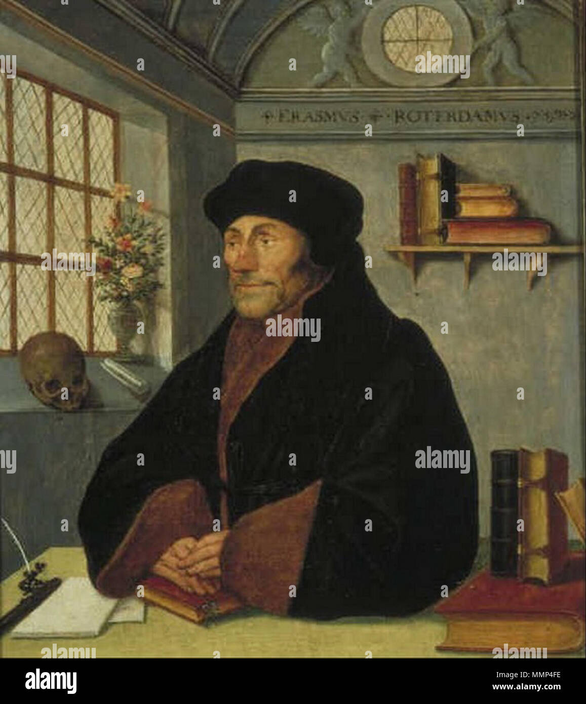 Portrait of Erasmus at his writing table. 18th century. After Hans ...