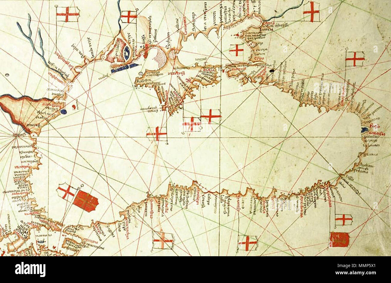 . English: The east of 1489 Portolan Chart. From the Black Sea at the ...