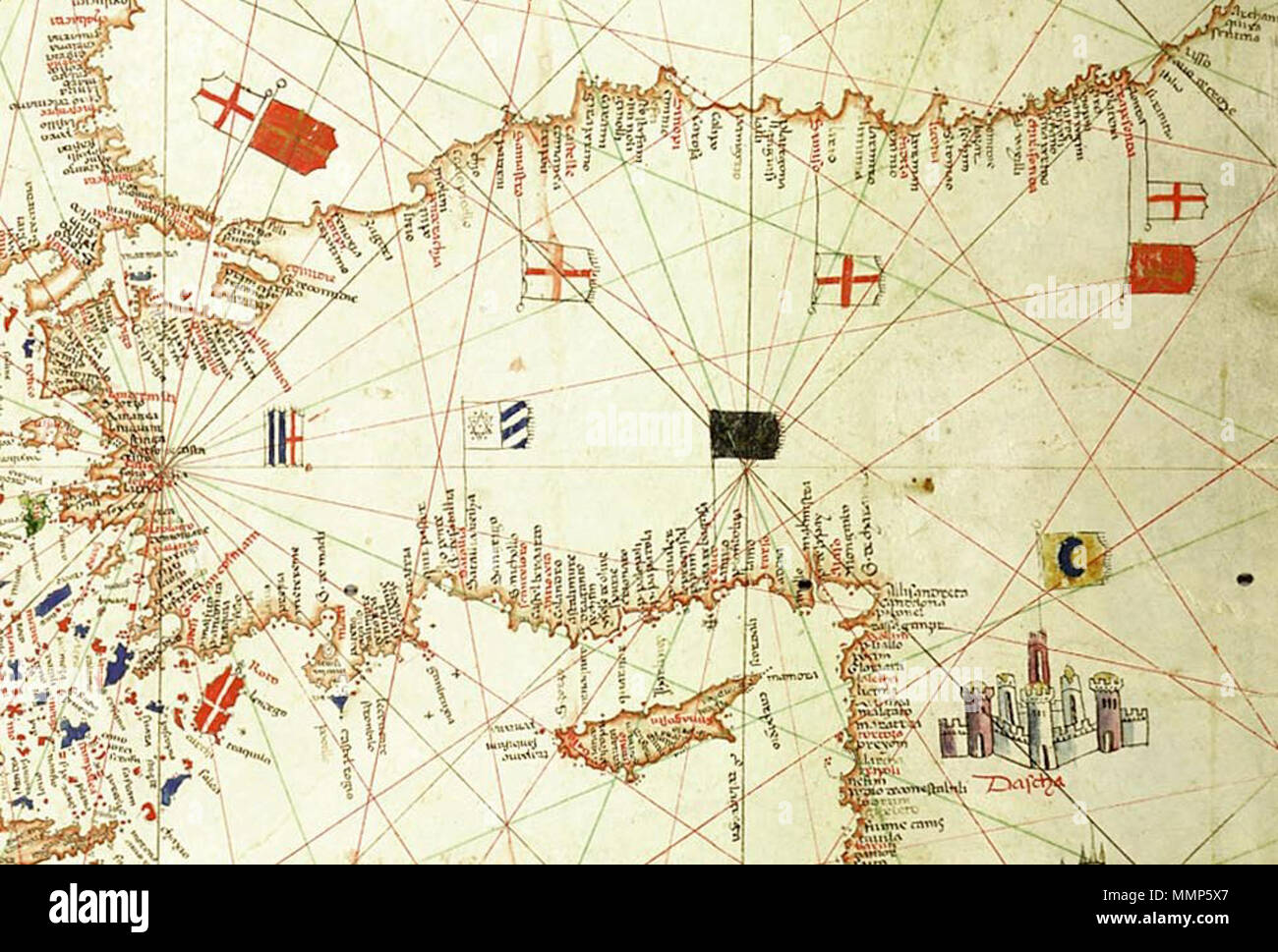 . English: The east of 1489 Portolan Chart. From the Black Sea at the ...