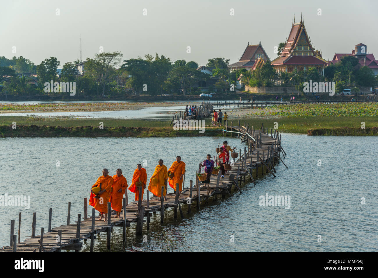 Maha Sarakham, Thailand - December 20, 2015: Buddhist monks marching to ...