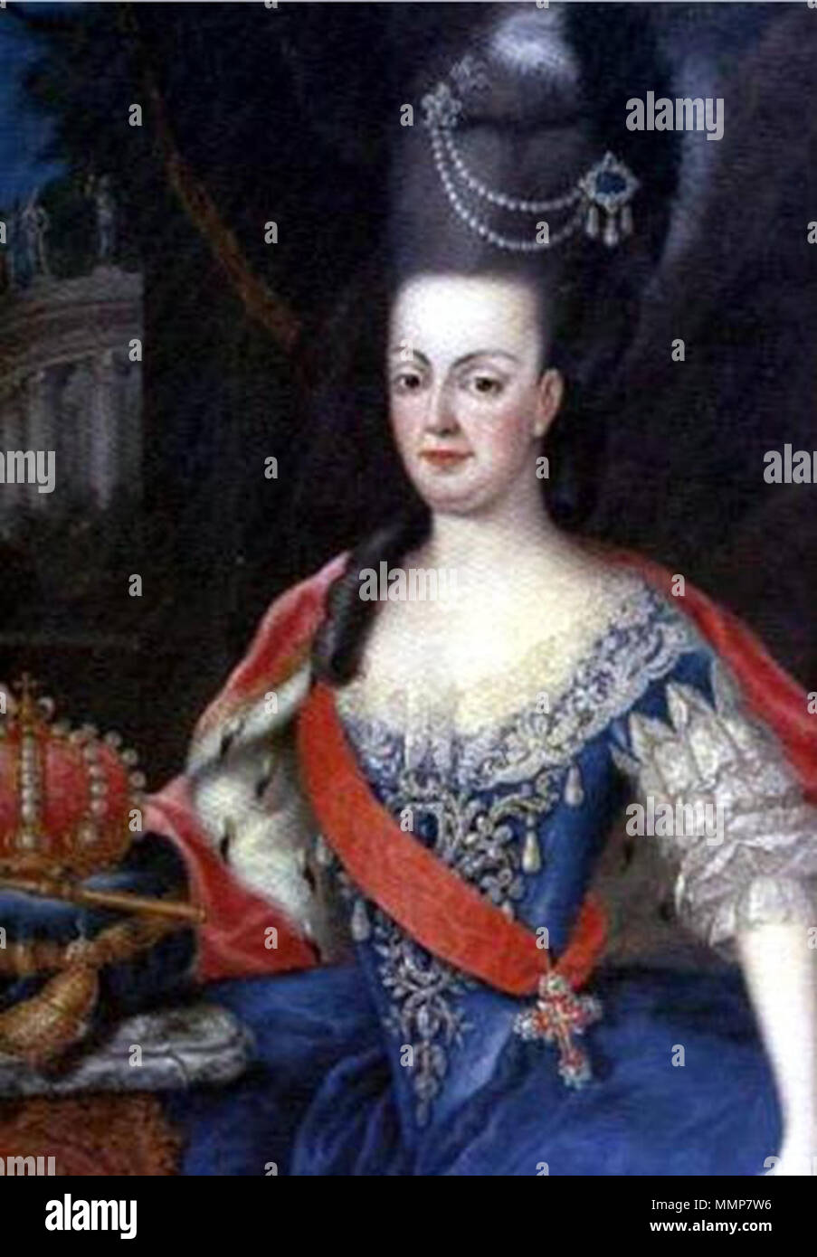 . English: Queen Maria I of Portugal with regalia . circa 1780. Queen ...