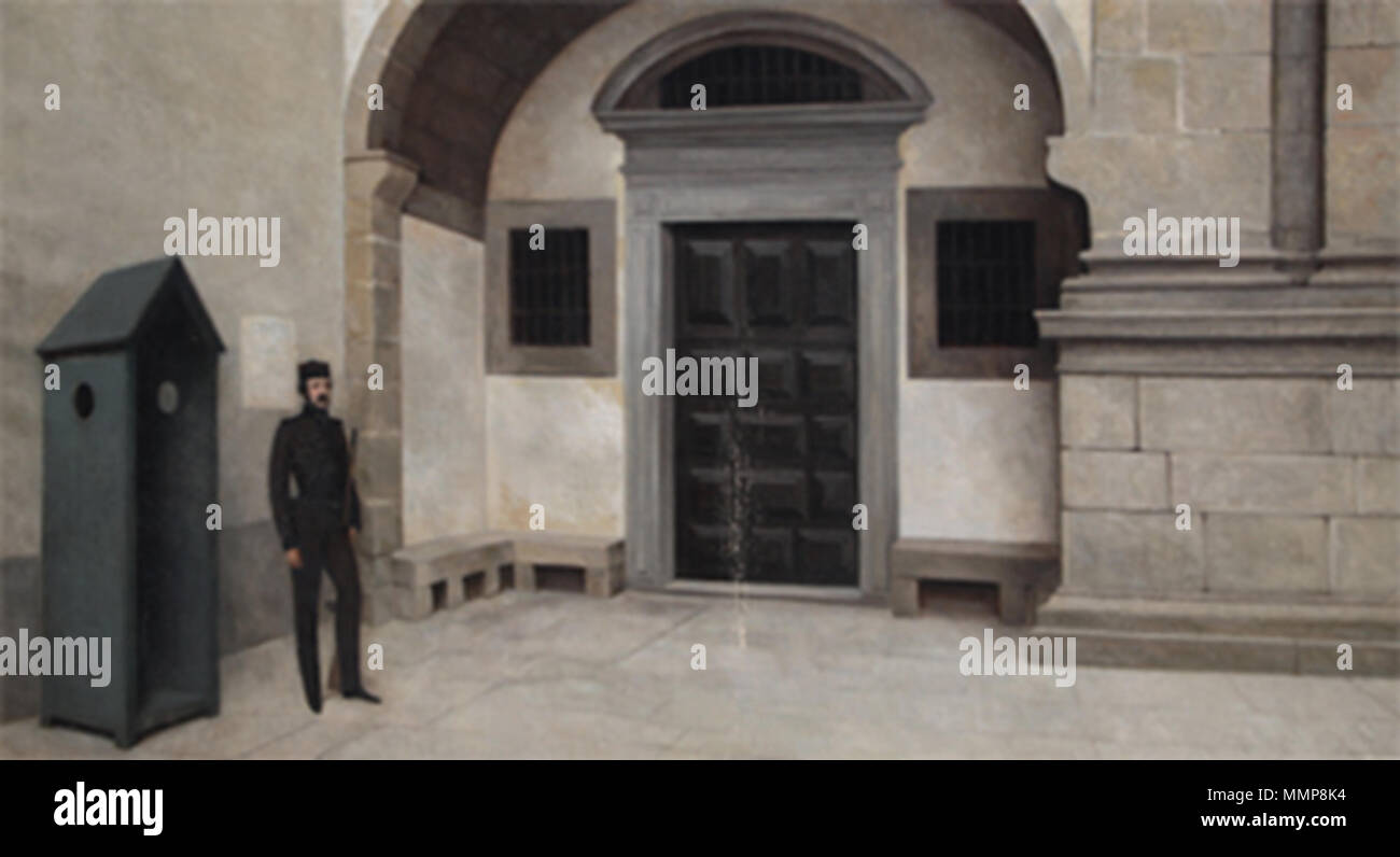 Almeida Garrett de sentinela à porta do Convento dos Grilos, durante o ...