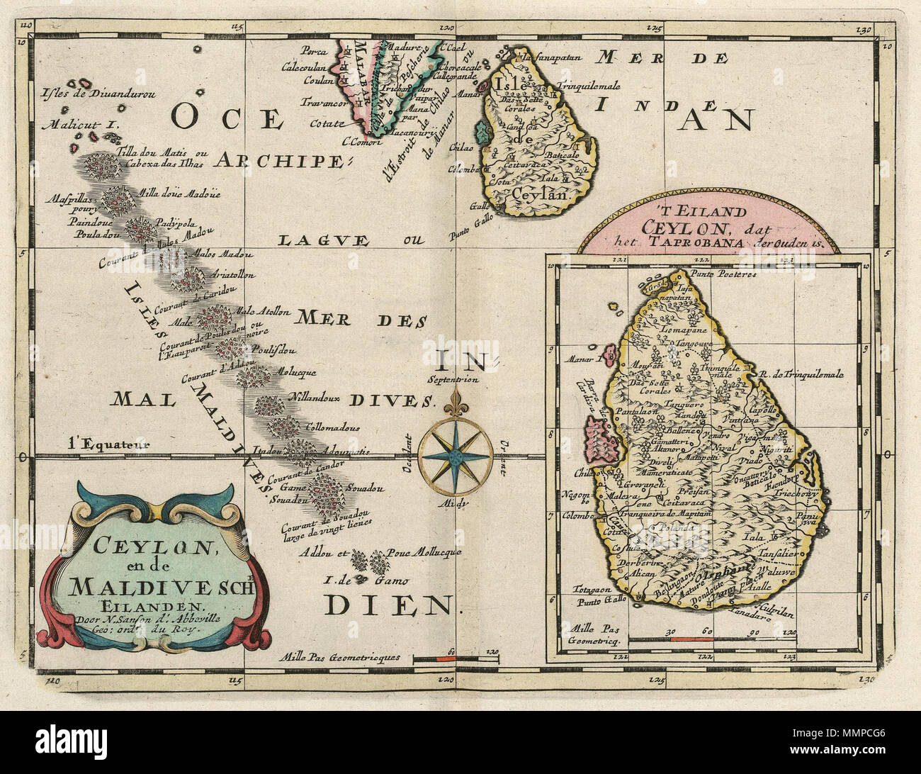 . Nederlands: Kaart van Ceylon en de Maldiven. Ceylon en de Maldivische ...