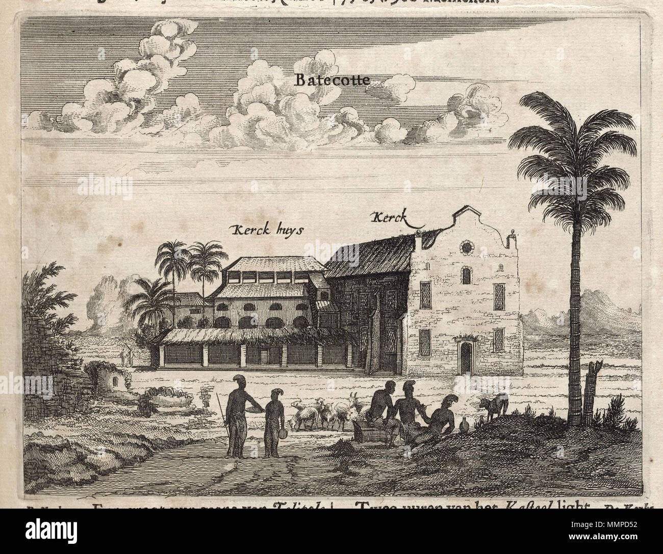 . Nederlands: Gezicht op de kerk in Batecotte. Batecotte. De afbeelding ...