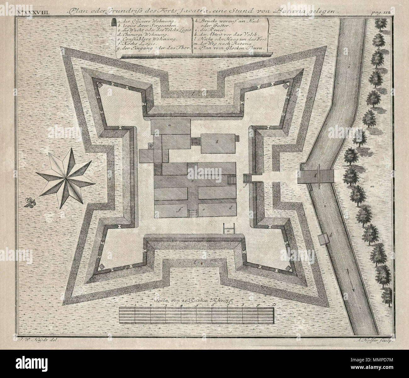 . Nederlands: Plattegrond van het fort Jacatra bij Batavia. Plan oder ...