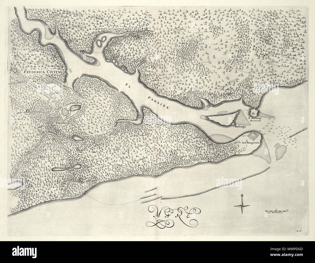 . Nederlands: Plattegrond van de monding van de rivier Paraíba ...