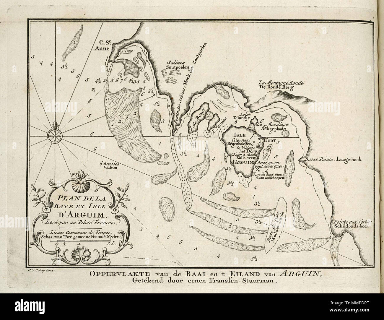 . Nederlands: Kaart van de baai en het eiland van Arguin. Oppervlakte ...
