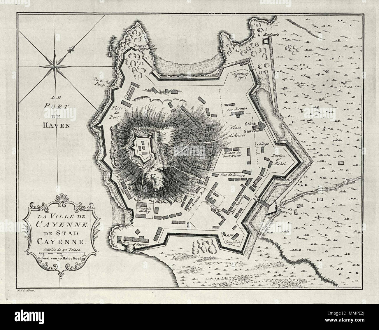 . Nederlands: Plattegrond van de stad Cayenne. La Ville de Cayenne. De ...