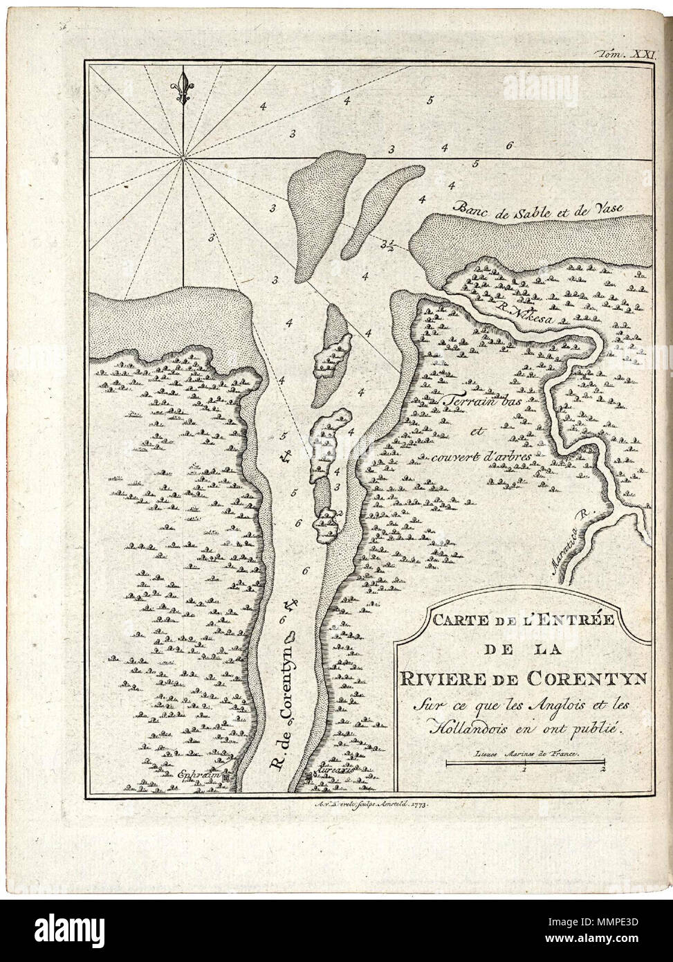 . Nederlands: Kaart van de monding van de Corentijnrivier. Carte de l ...
