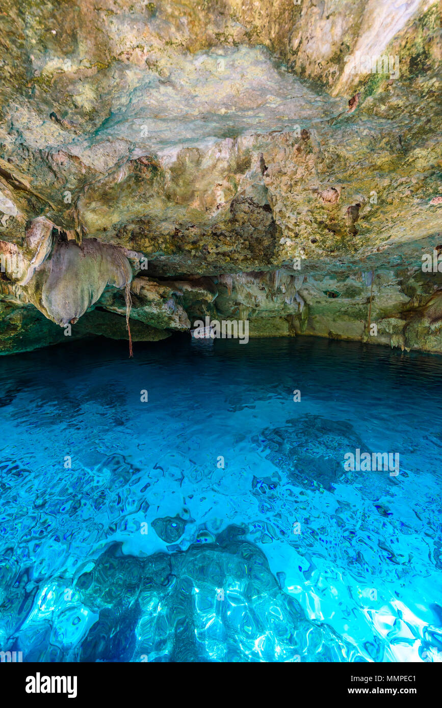 Cenote Dos Ojos in Quintana Roo, Mexico. People swimming and snorkeling ...