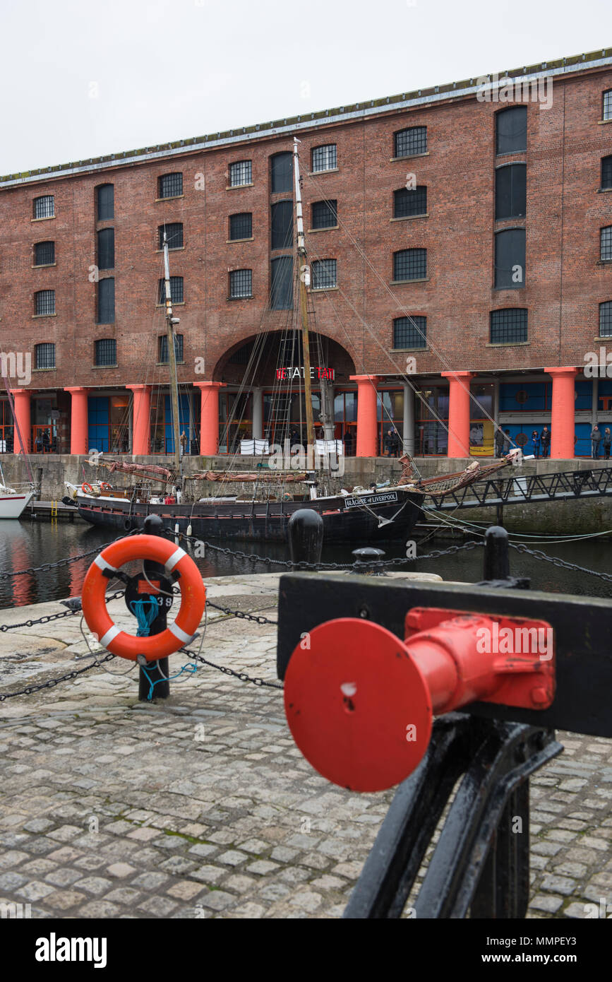 Albert Dock, Liverpool, featuring a lifebuoy and dock equipment Stock ...