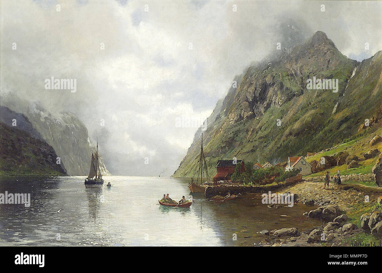 Norwegian: Norsk fjordlandskap Norwegian fjord landscape. Probably 1889 ...
