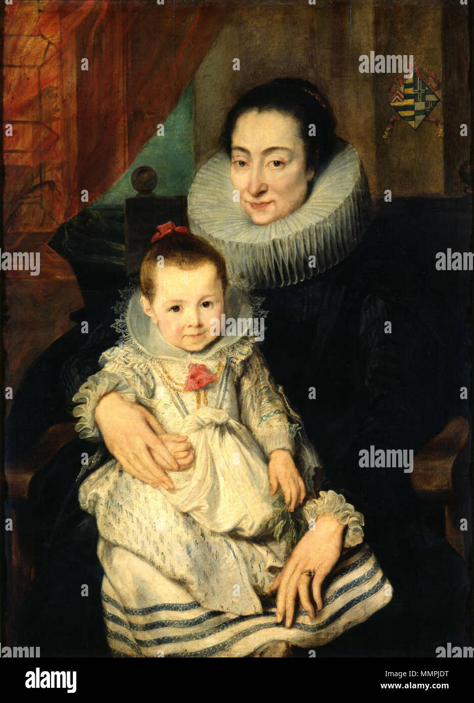 German: Porträt der Marie Clarisse, Frau des Jan Woverius, mit ihrem ...