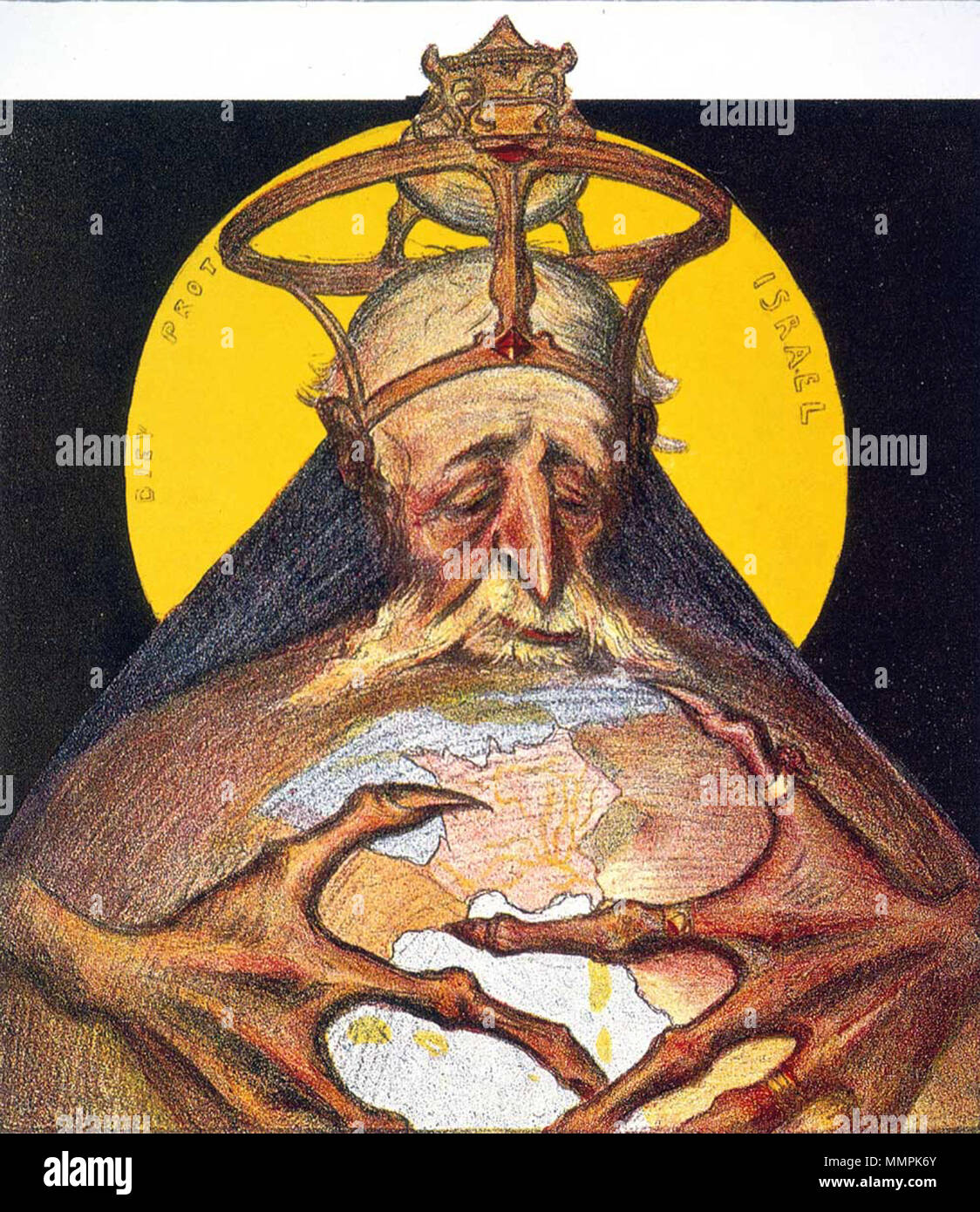 . 1898 cartoon showing Rothschild with the world in his hands. 'Le roi ...