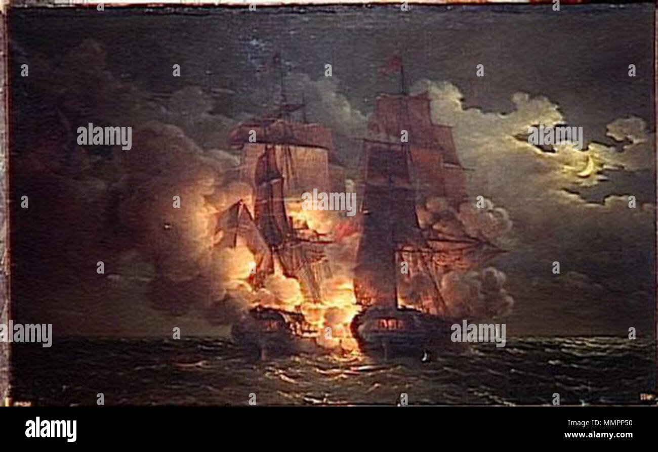 . A depiction of the battle between the French frigate Aréthuse and the ...