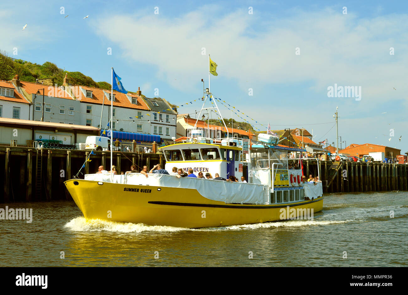 Summer Queen tourist cruise ship returning to Whitby harbour Stock ...