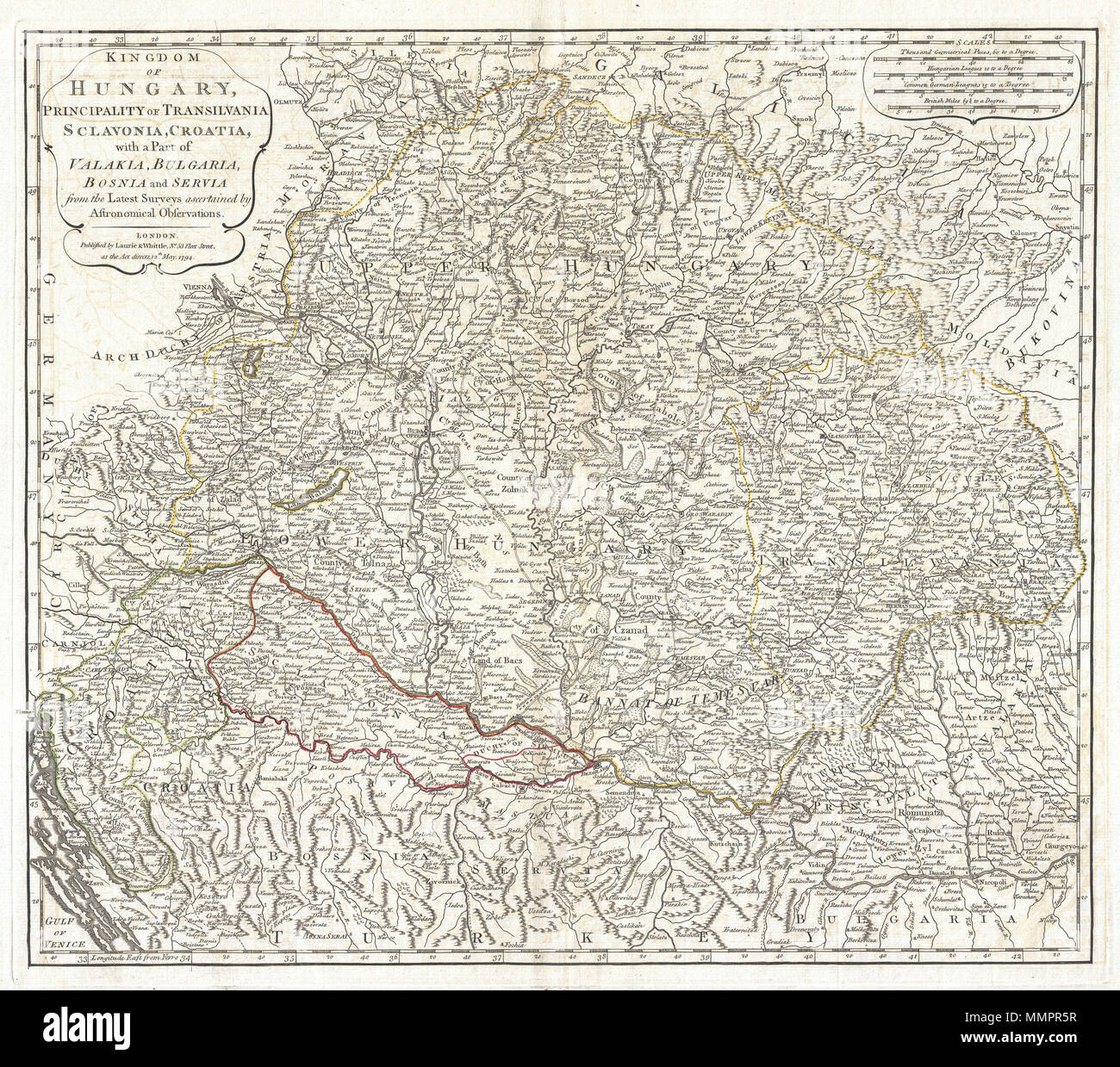 . English: An rare and attractive 1794 map of the Kingdom of Hungary by ...