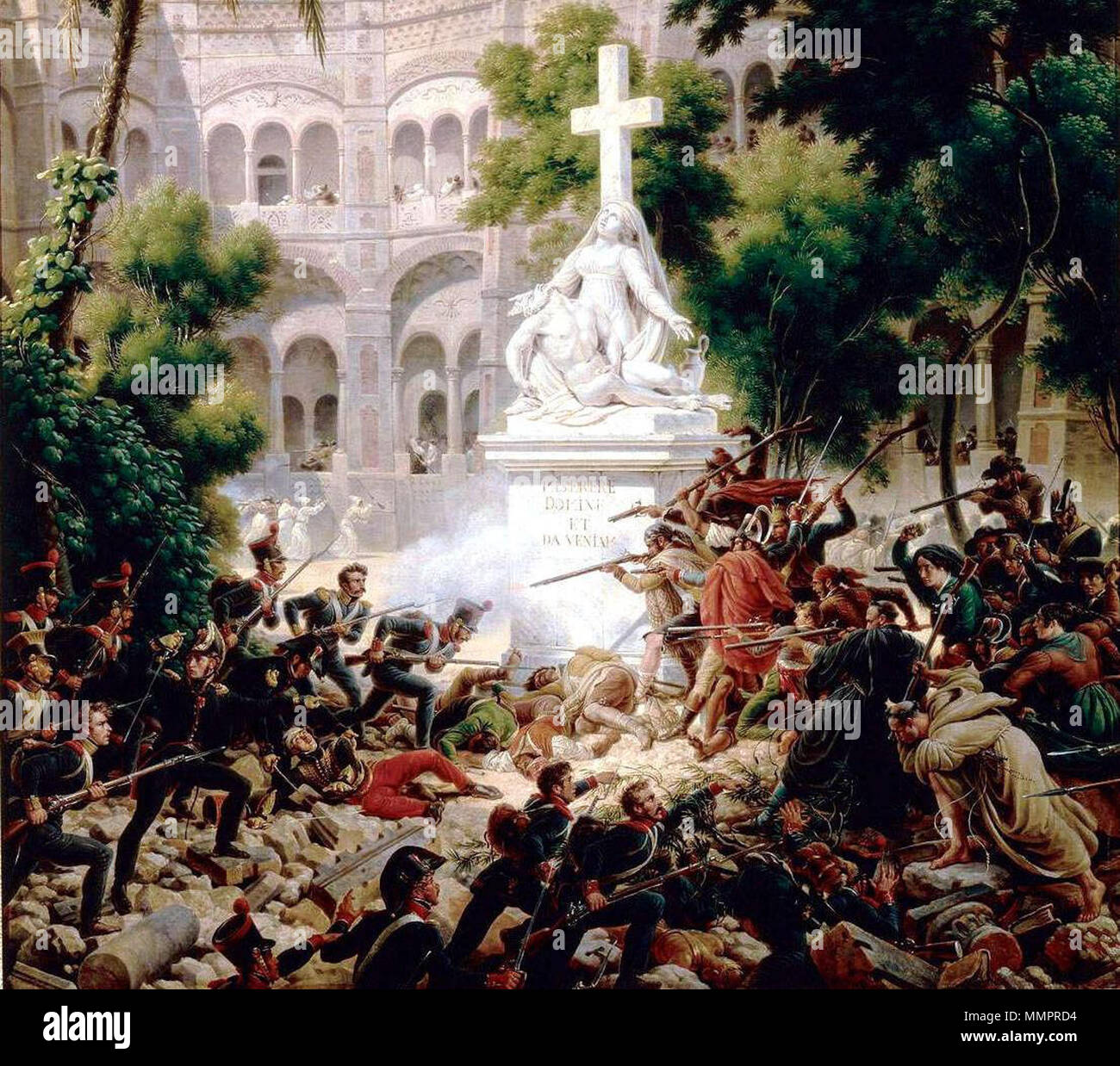 . Depicts the fighting of the en:Second Siege of Saragossa. Painting by ...