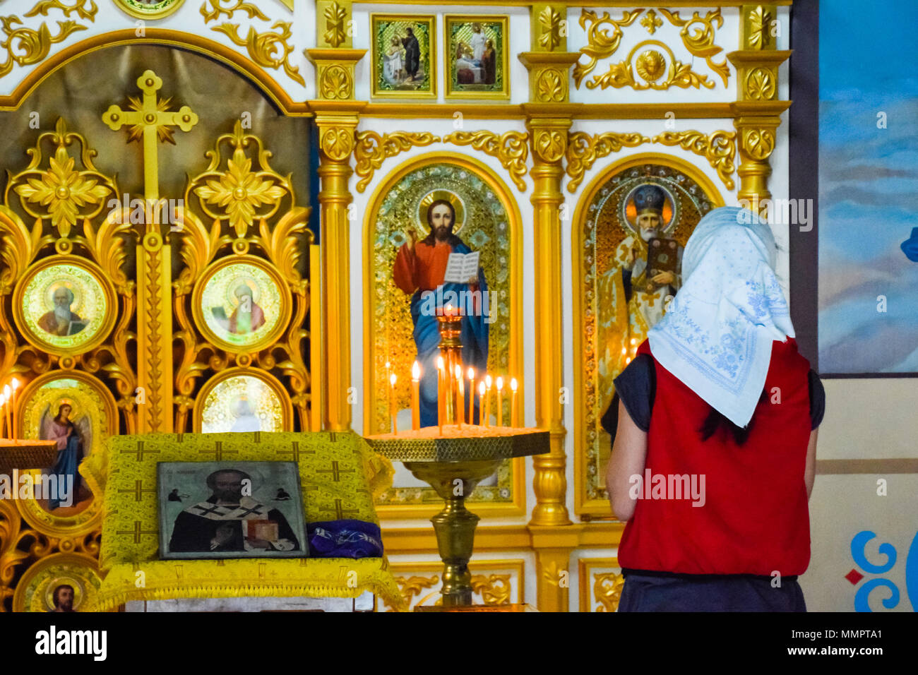 Holy Hand, Russia - June 24, 2017: A praying woman in an Orthodox ...