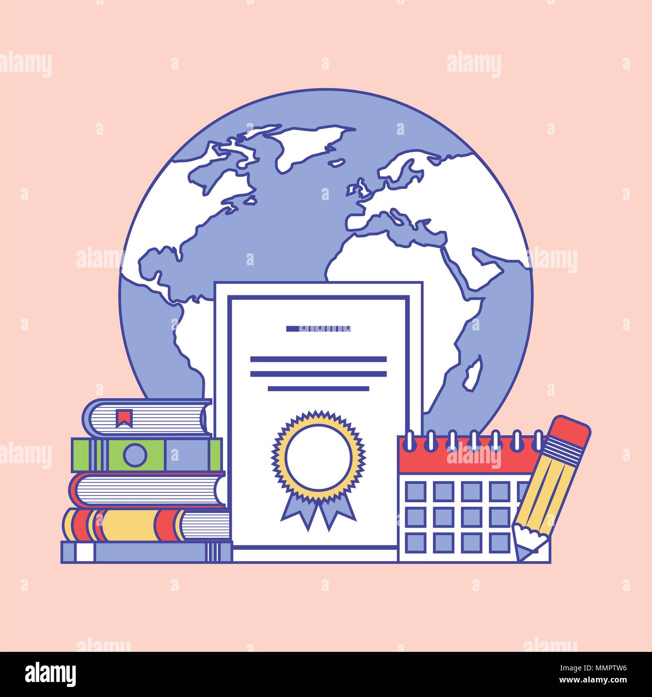world certificate books calendar learning education vector illustration ...