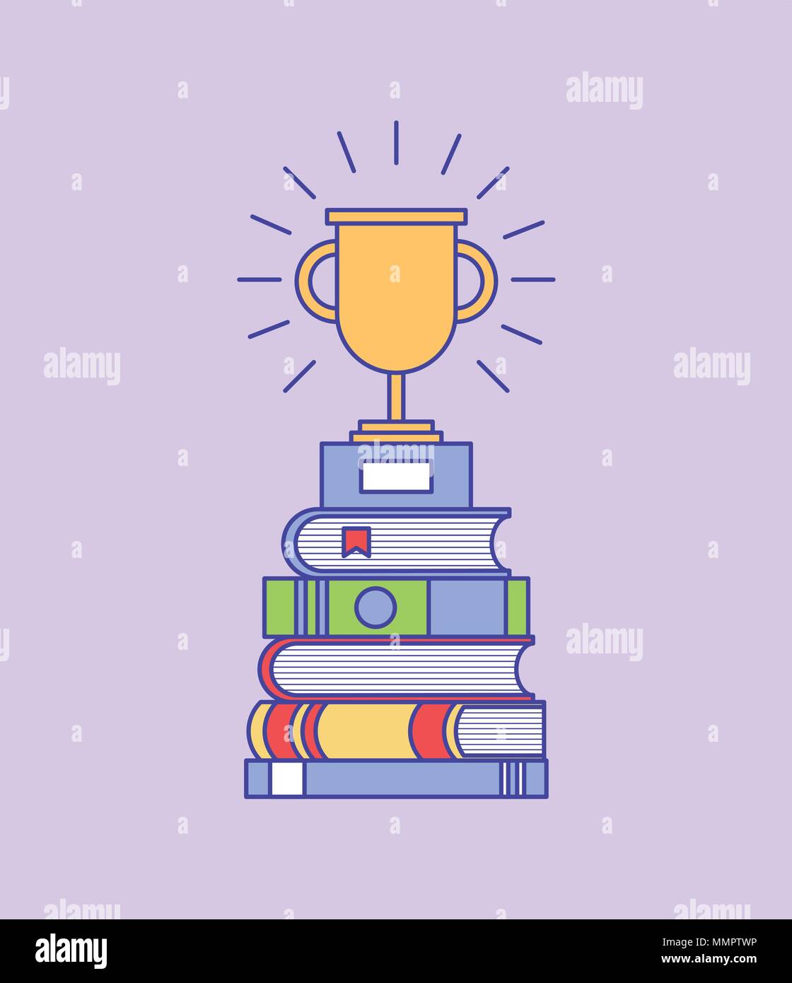 trophy on stacked books learning education vector illustration Stock ...