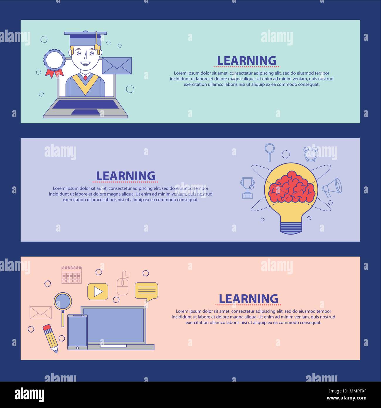 learning education concept banners tutorial study vector illustration ...