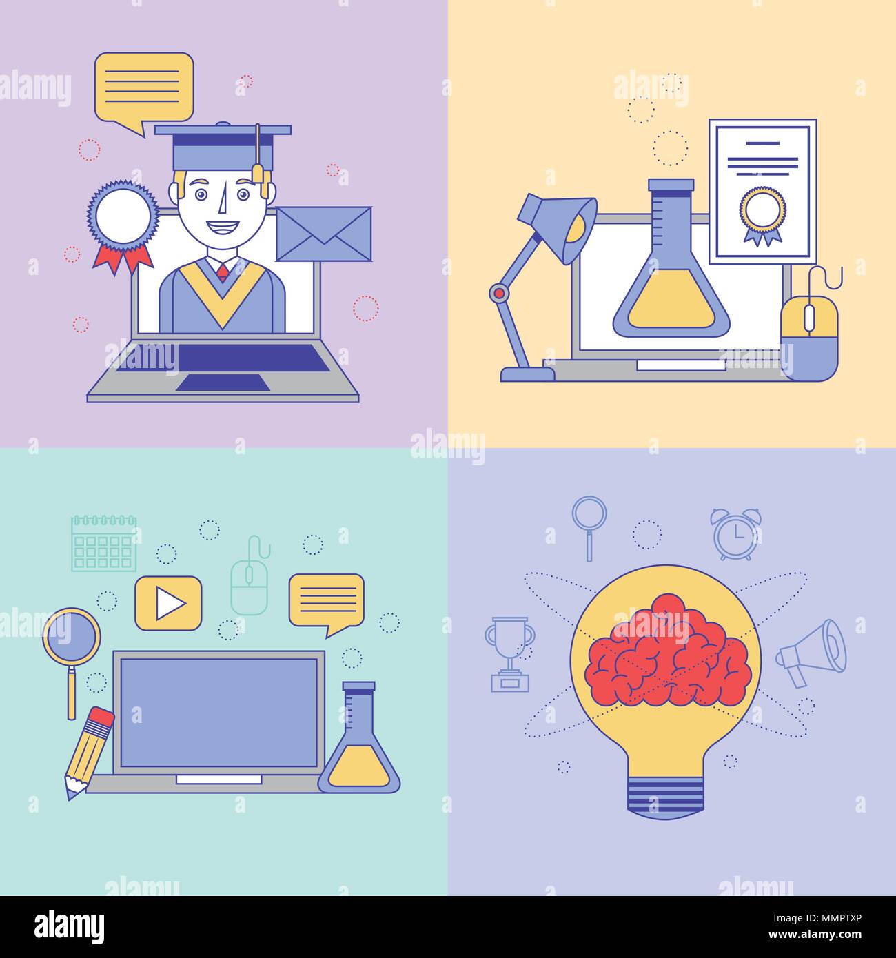 set of learning and education online vector illustration Stock Vector ...