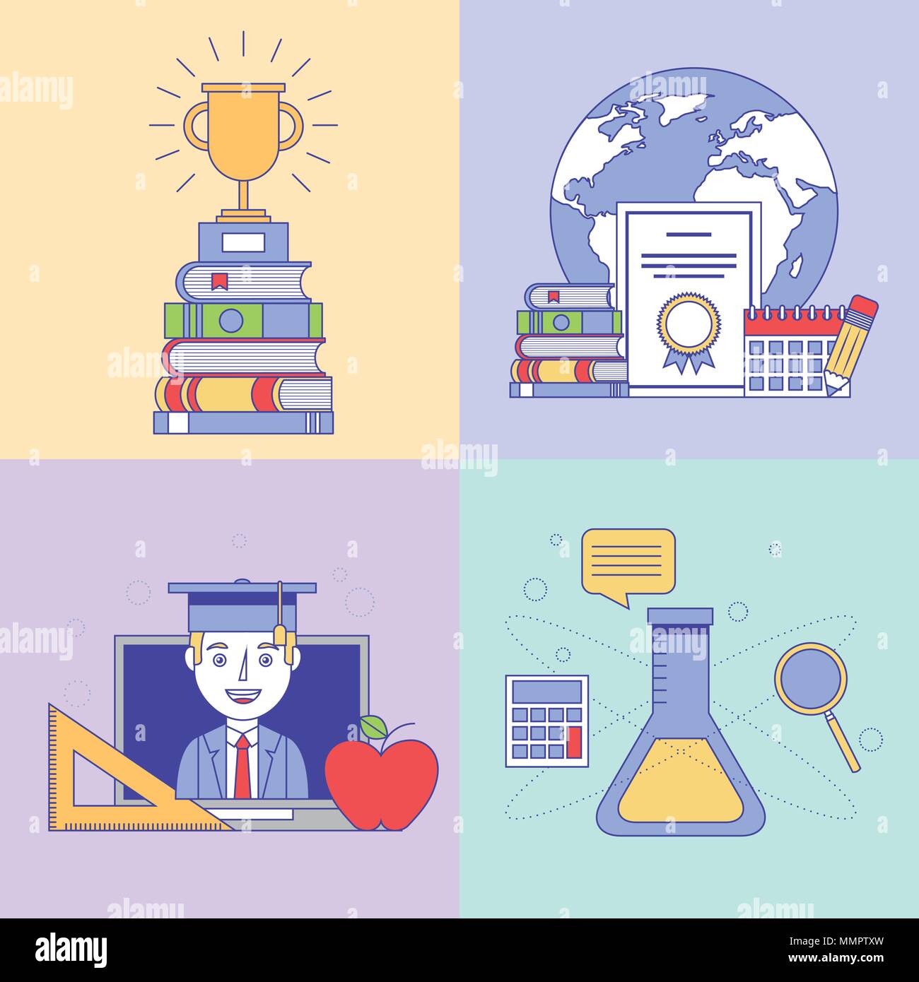 set of learning and education online vector illustration Stock Vector ...