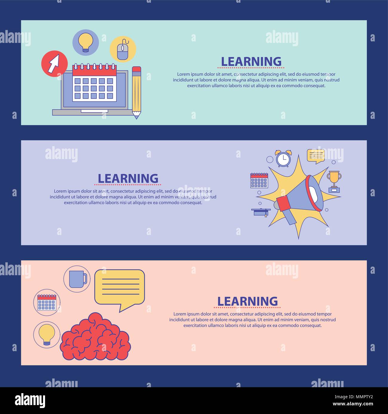 learning education concept banners tutorial study vector illustration ...