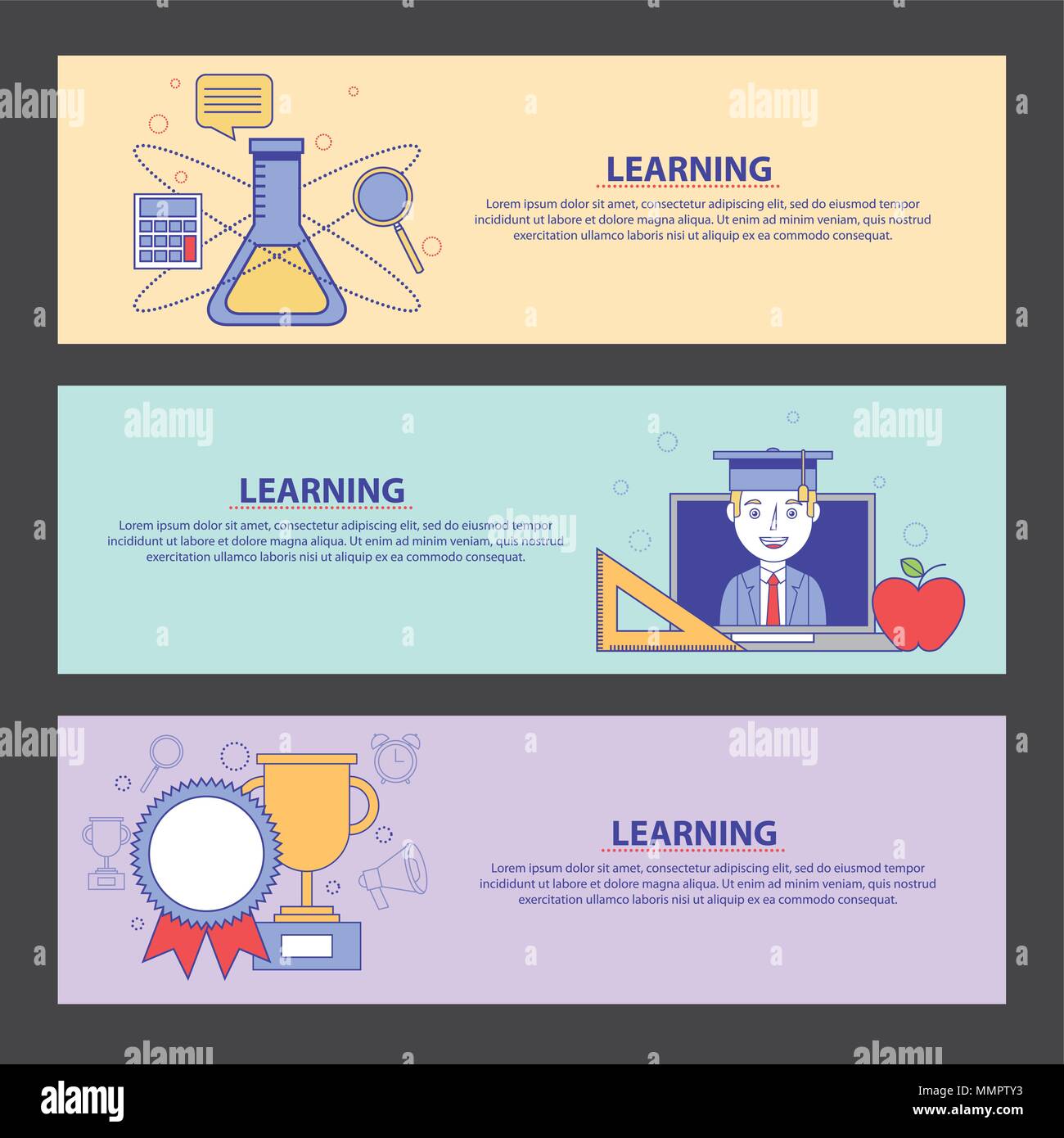 learning education concept banners tutorial study vector illustration ...